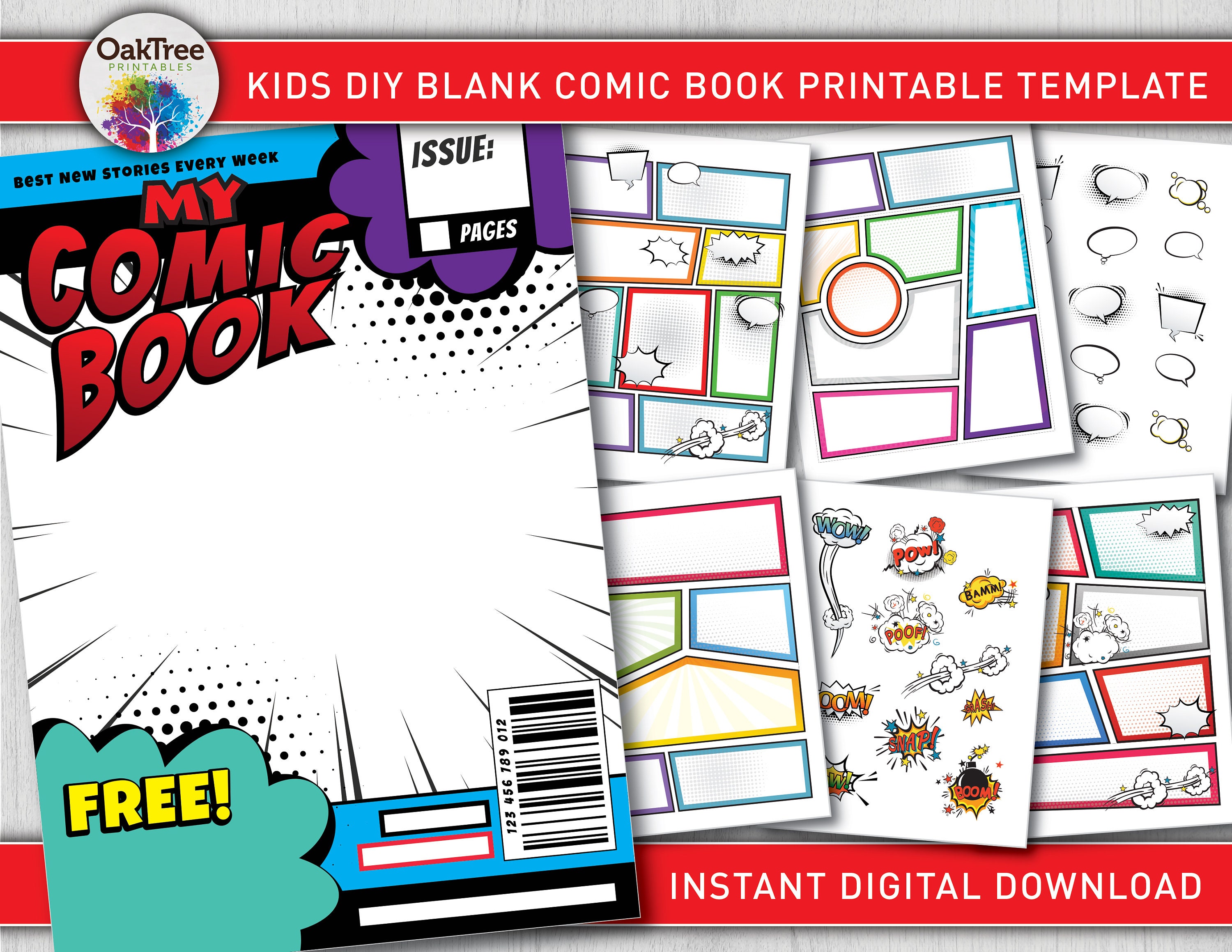 Blank Comic Book Art Strip Templates Pages - DIY Superhero Cartoon ...
