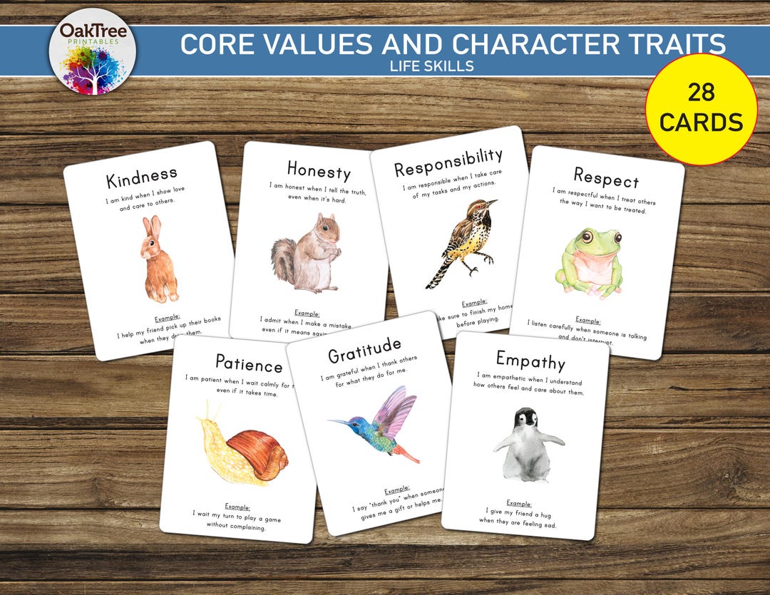 Core Values and Character Traits Flash Cards, Set of 28, Homeschool ...