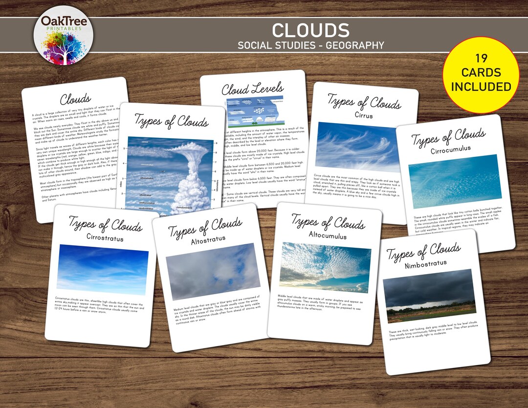 Clouds Weather Flashcards, Educational Printable, Homeschool and ...