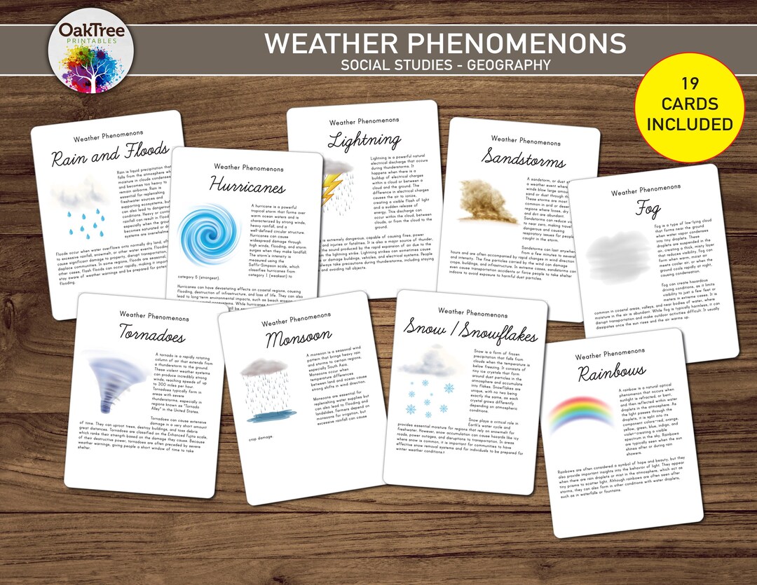 Weather Phenomenon Flashcards, Educational Printable, Homeschool and ...