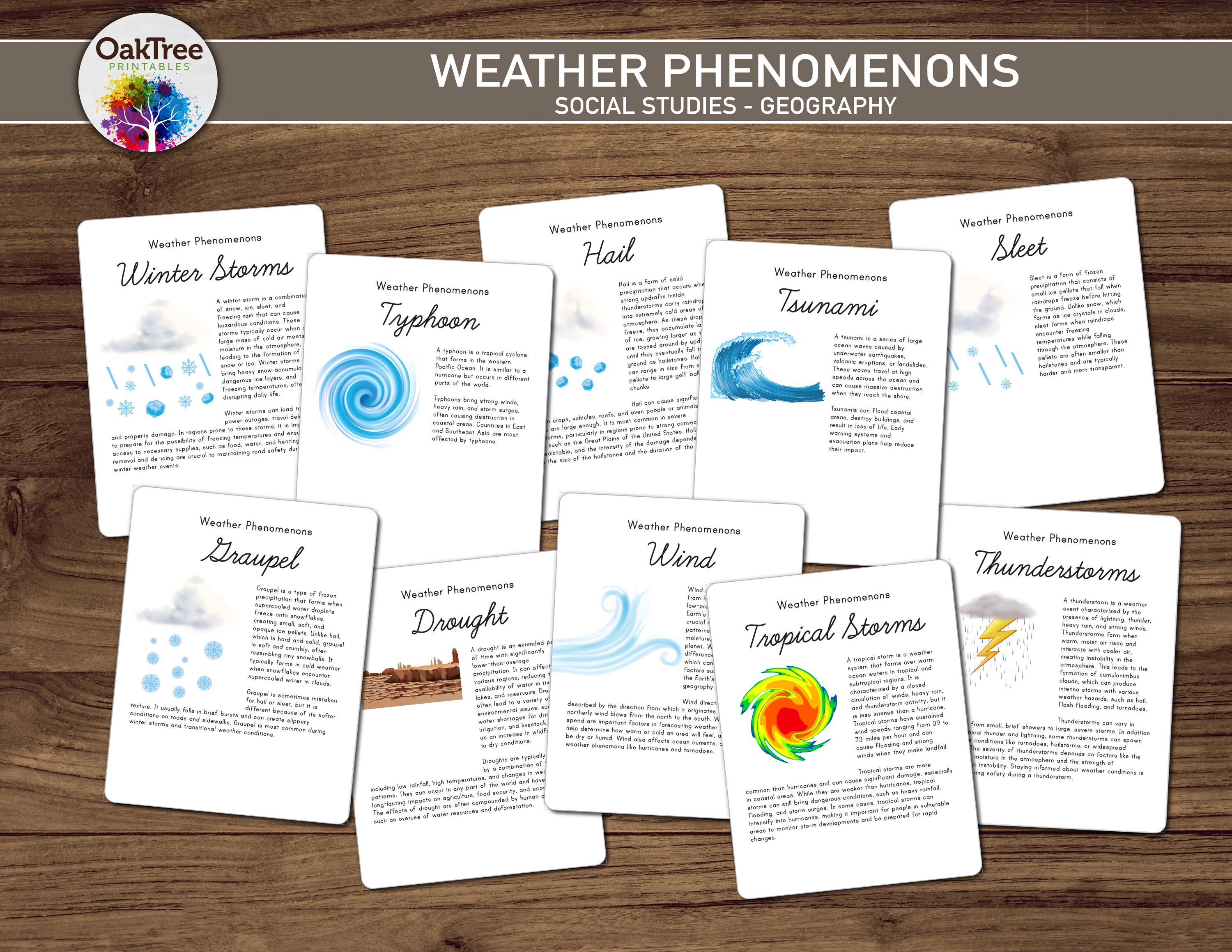 Weather Phenomenon Flashcards, Educational Printable, Homeschool and ...