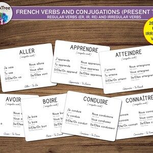 French Verbs and Conjugations, Flash Cards, Present Tense, Regular ...