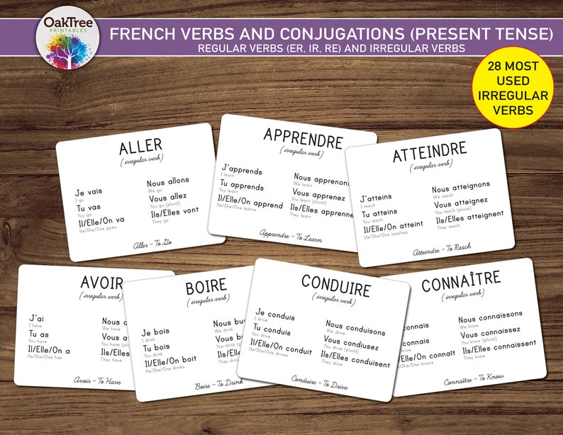 French Verbs and Conjugations, Flash Cards, Present Tense, Regular ...