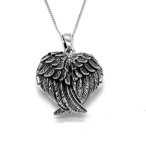 Angel Wings Lockets Heart Pattern Pendant Round Locket - Etsy