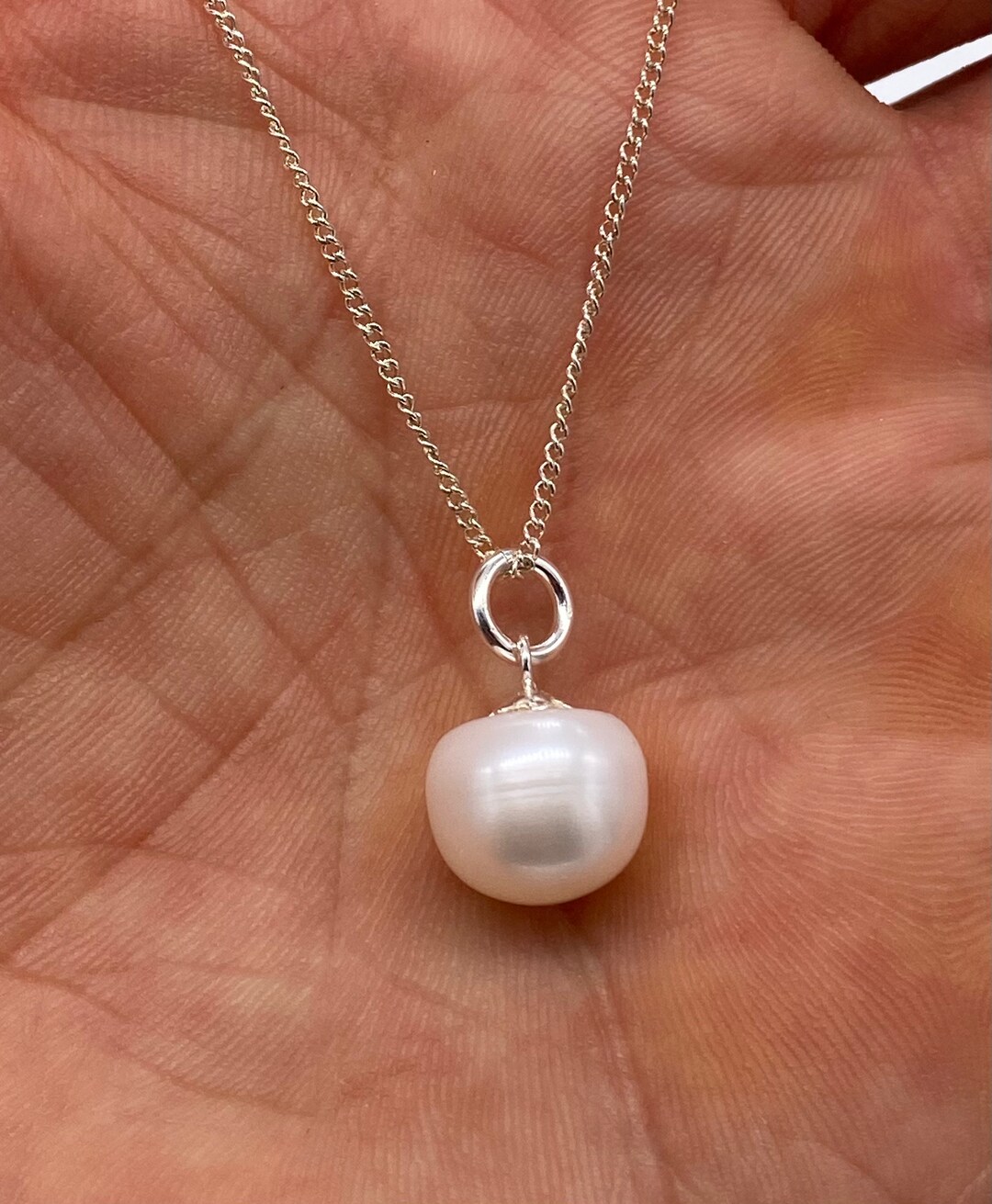 925 Sterling Silver Pearl Ball Pendant Charm With 16, 18 or 20" Silver ...