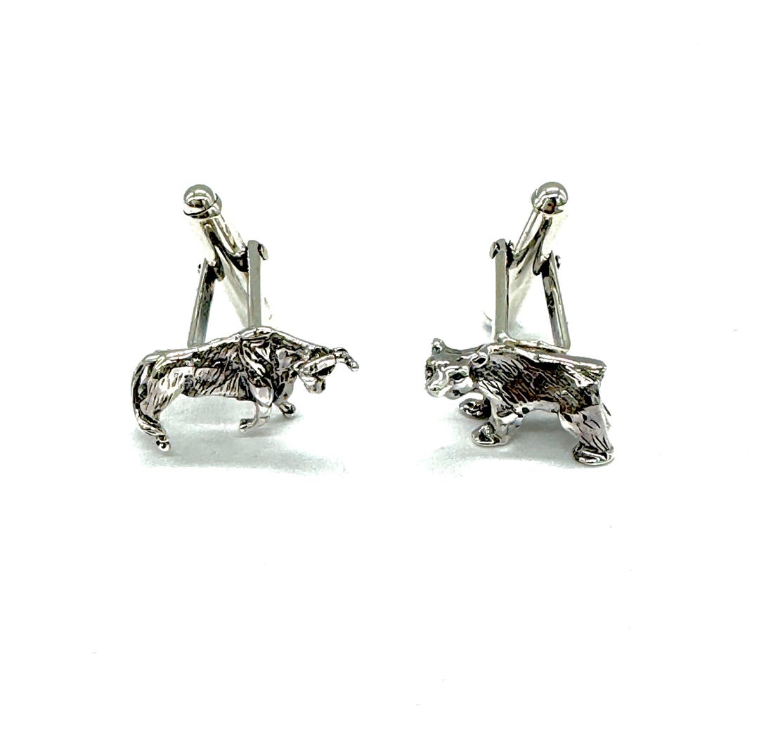 925 Solid Sterling Silver Bull and Bear T Bar Cufflinks Cuff Links - Etsy