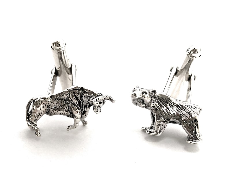 925 Solid Sterling Silver Bull and Bear Cufflinks Cuff Links | Etsy