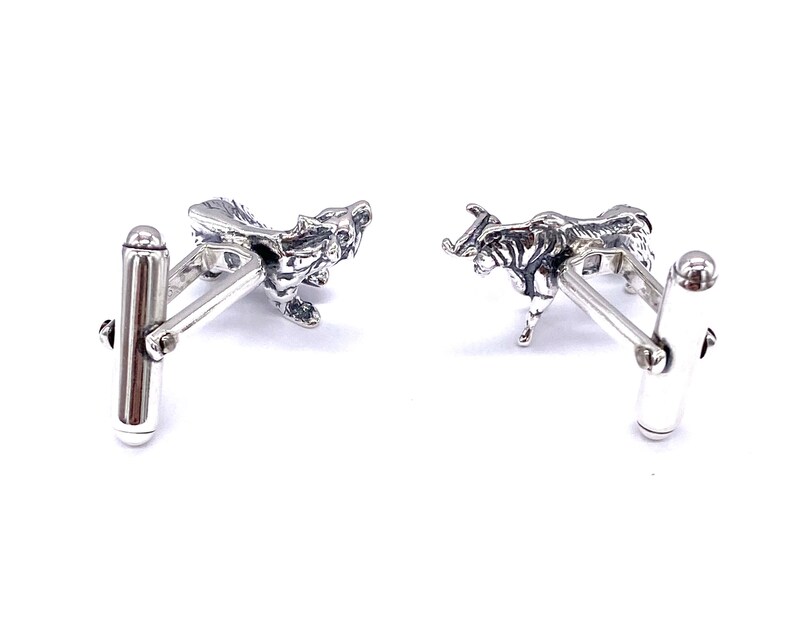 925 Solid Sterling Silver Bull and Bear T Bar Cufflinks Cuff - Etsy