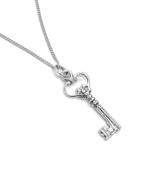925 Sterling Silver Good Luck Key Charm Pendant on 16 | Etsy UK