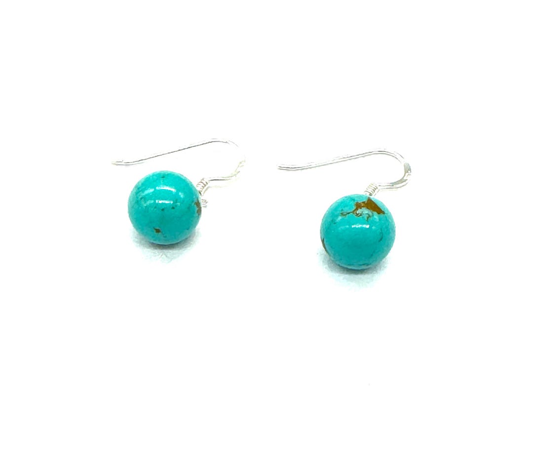 925 Sterling Silver Genuine Green Blue Turquoise Ball Drop Dangle ...