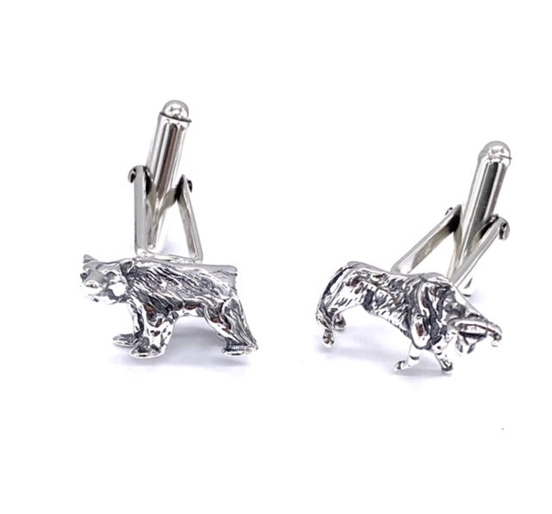 925 Solid Sterling Silver Bull and Bear T Bar Cufflinks Cuff Links - Etsy