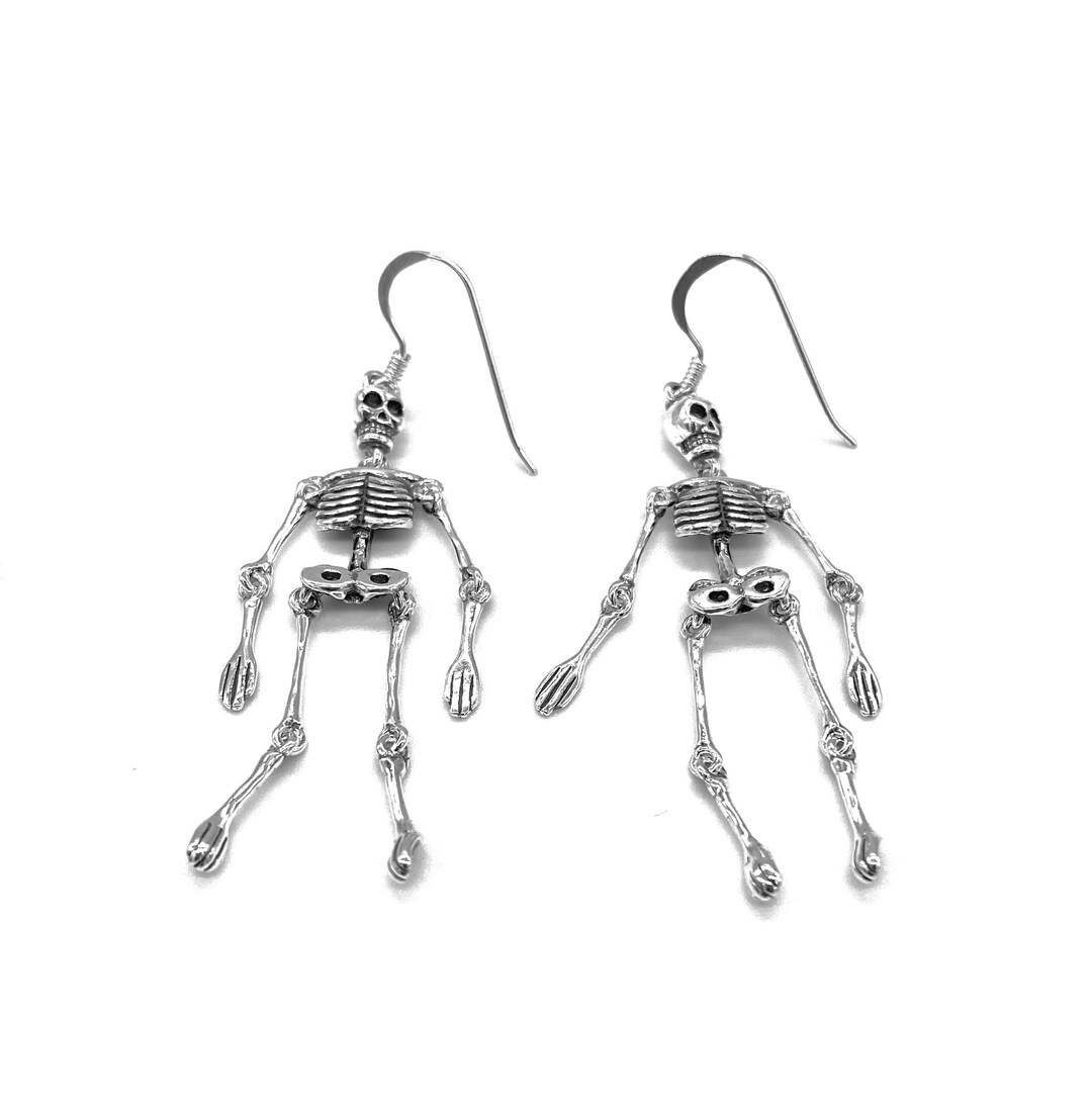 925 Sterling Silver Skeleton Skull Drop Earrings Whole Body Gothic ...