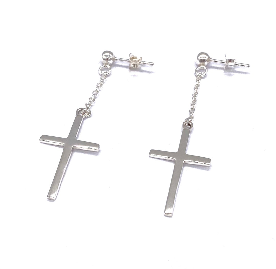 925 Sterling Silver Solid Latin Cross Drop Stud Earrings - Etsy