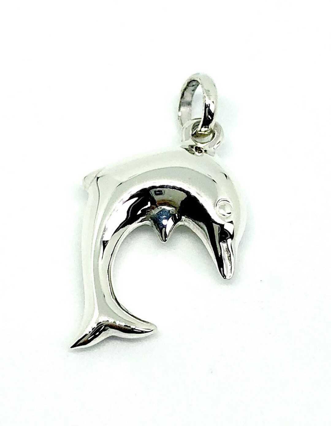 Sterling Silver Dolphin Pendant: Puffed Animal Charm With Curb Chain - Etsy