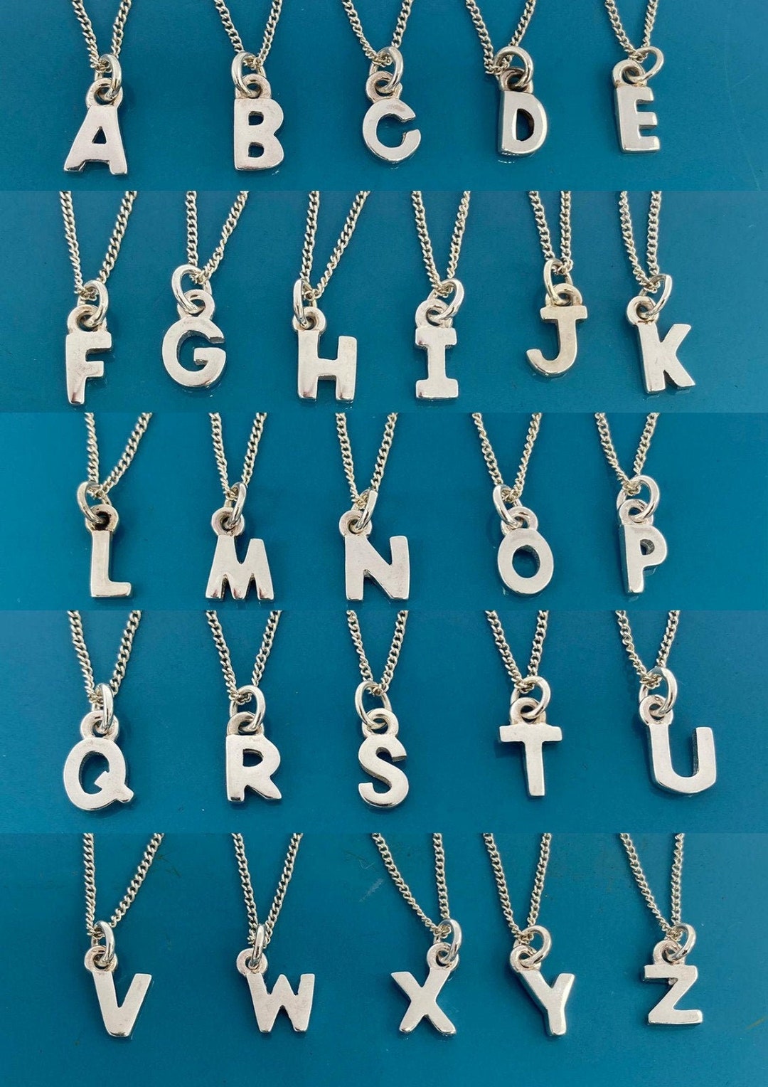 925 Sterling Silver Alphabet Letter Initial Pendant Charms Necklace on ...