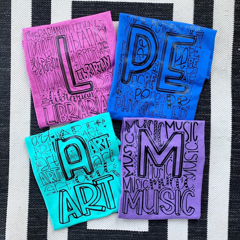 Library PE Music Art teacher shirts educator | Etsy