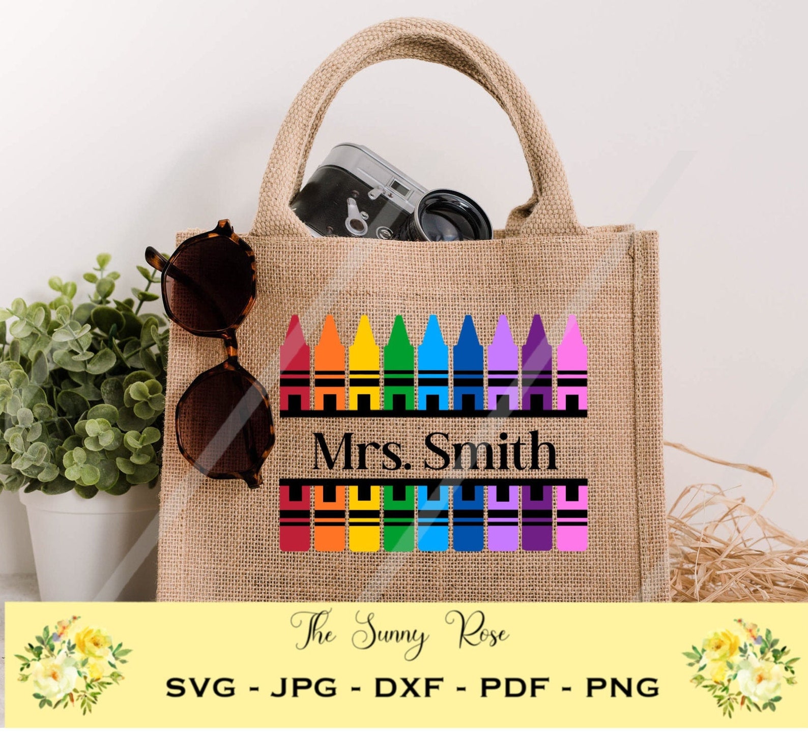 Crayons Teacher Student Name Tag for Cricut Silhouette Digital Download ...