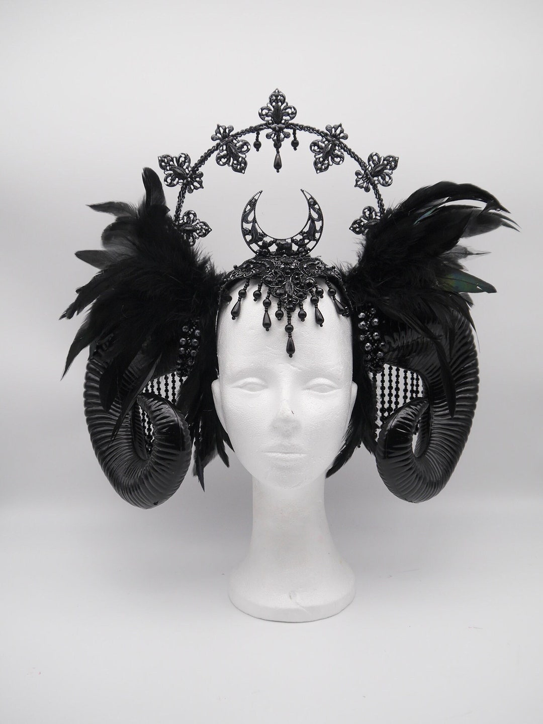 XXL Dark Ram Headdress ~ Gothic Horns ~ Queen of Darkness ~ Goth ...