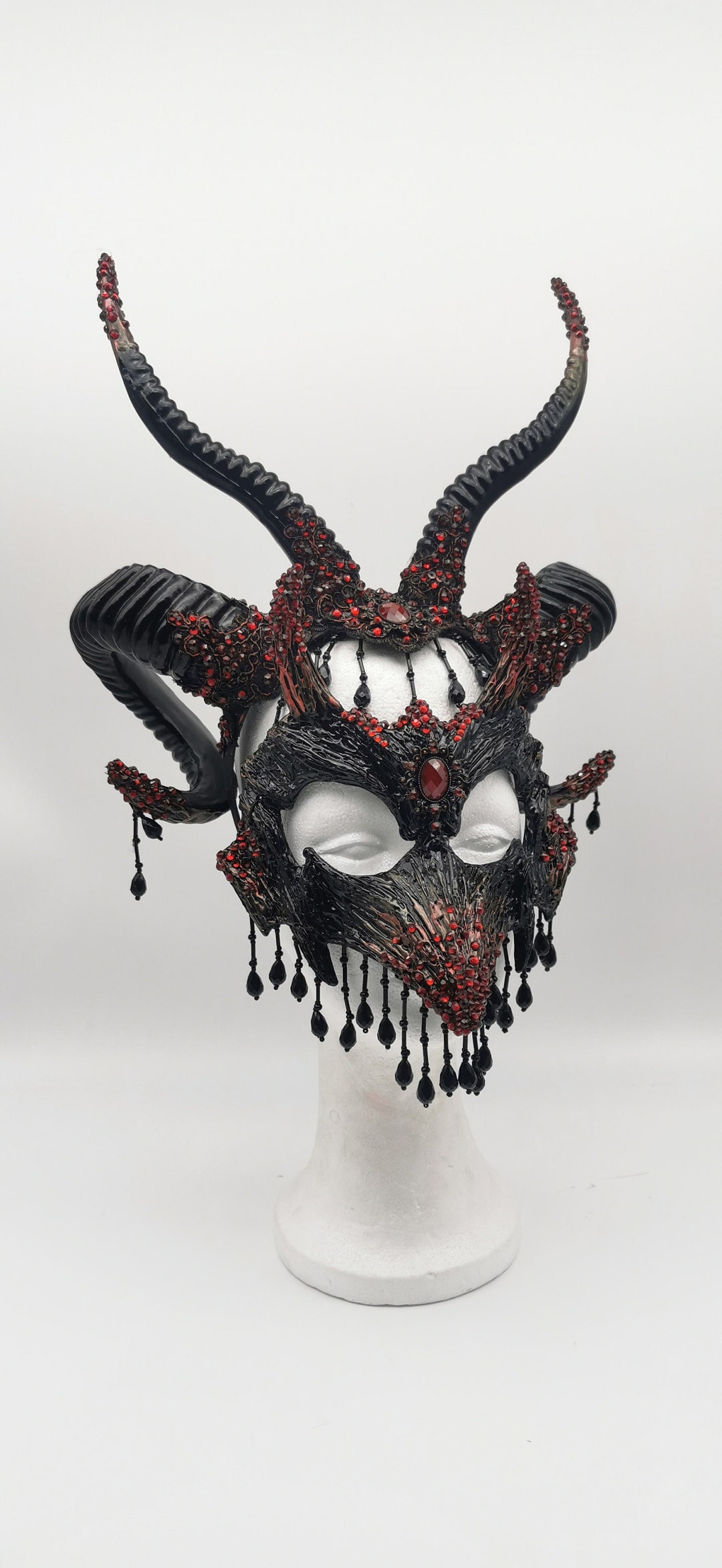 Dark Ruby Stone Gothic Set Mask Headdress Headpiece Skull Bones Goth ...