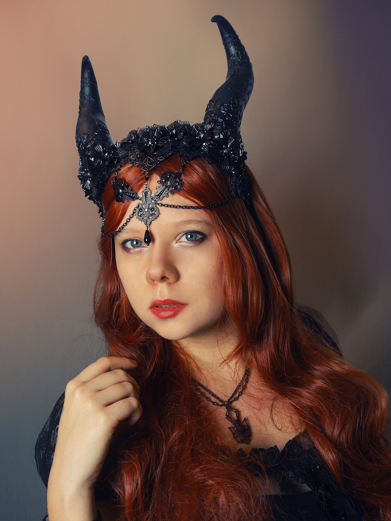 Dark Faun Headdress gothic horns Queen of Darkness goth | Etsy