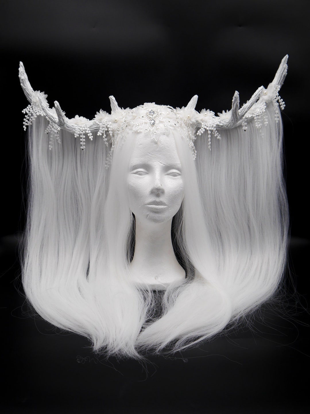 Xxl Deer Horns Snow Wedding Faun Maleficent Headdress Gothic Headpiece ...