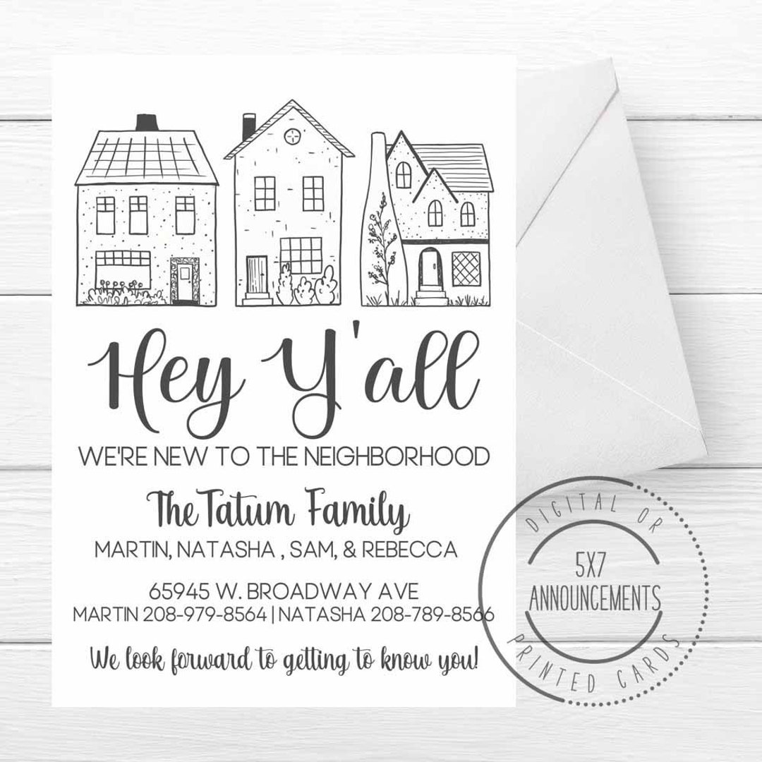 Personalized Meet Neighbors Card, Hey Y'all We're New to the ...