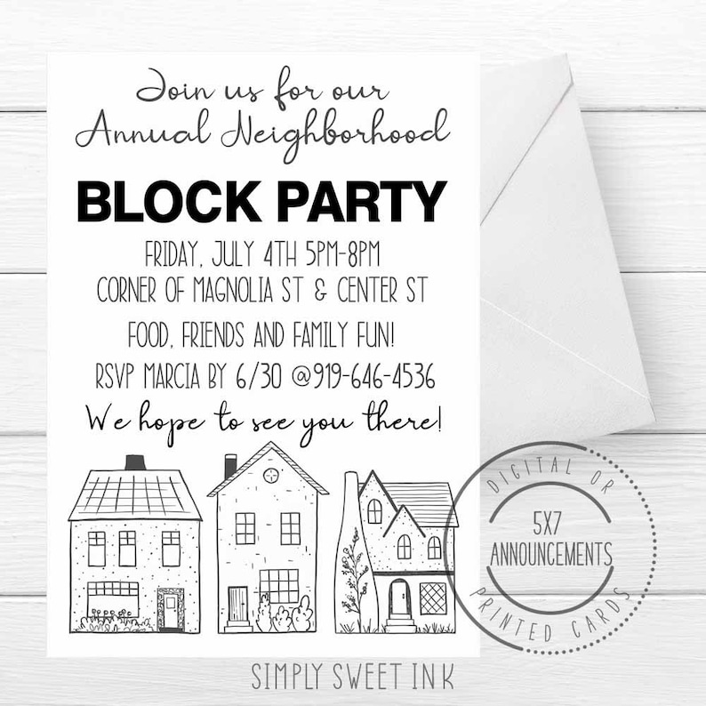 Simple Block Party Invitation, Block Party Invites With Houses ...