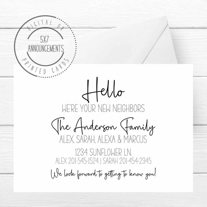Hello We're Your New Neighbors Card, Simple New Neighbor Card ...