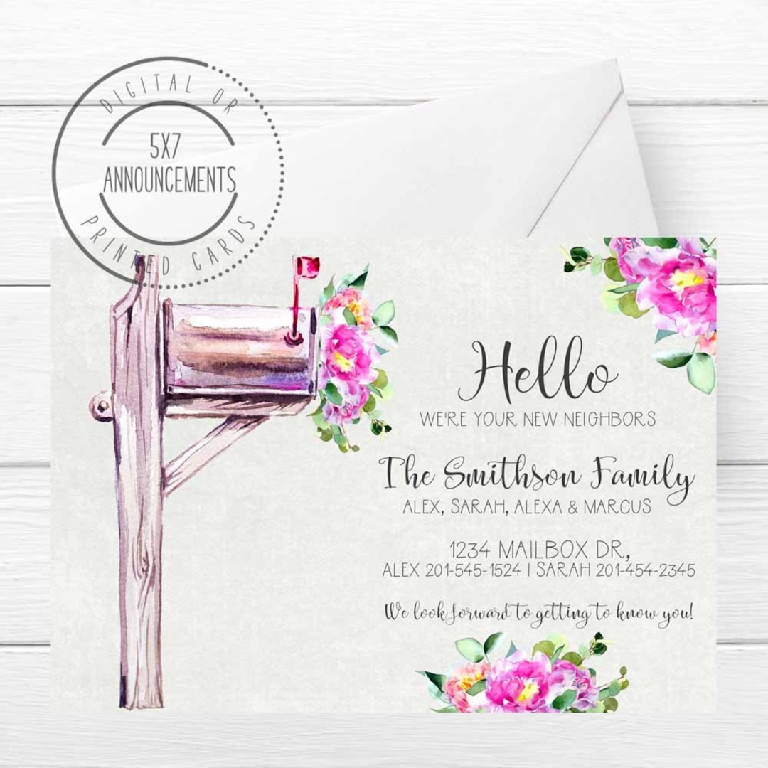 Hello We're Your New Neighbors Card, Floral New Neighbor Card, Flower ...