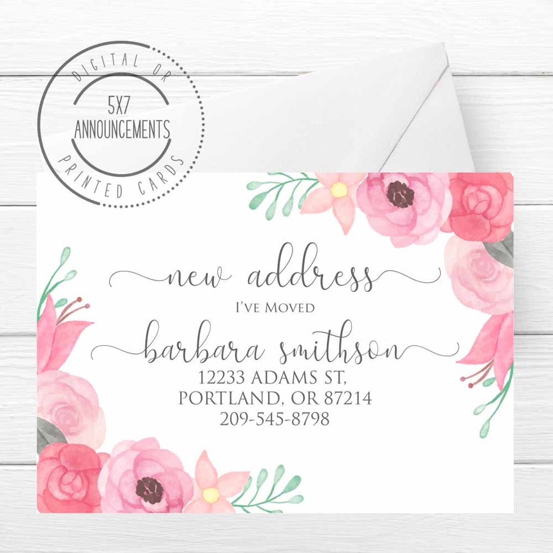 Elegant Floral Moving Announcement Card (digital or Printed) - Etsy