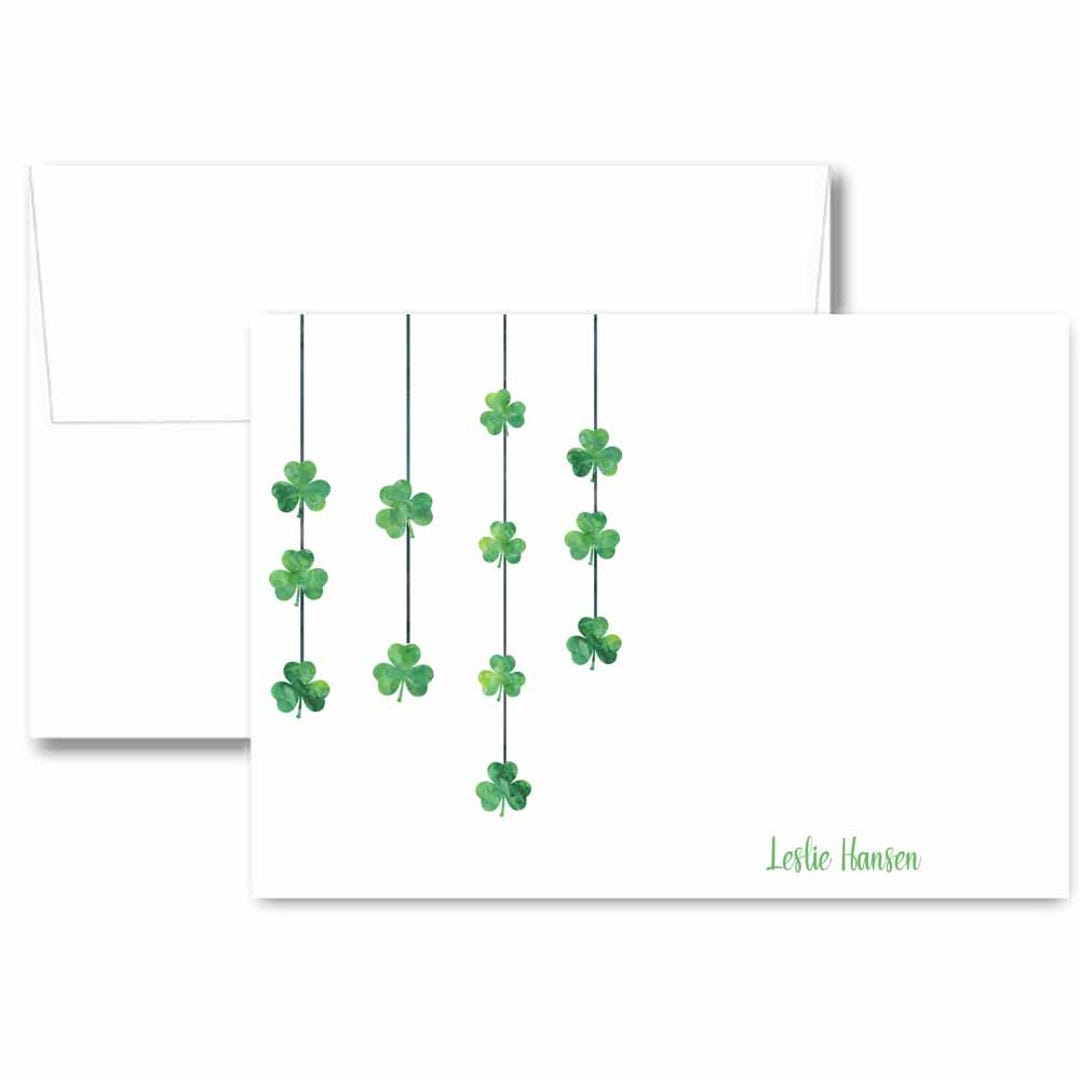 Personalized Lucky Clover Script Note Card Set, Handmade Cursive ...