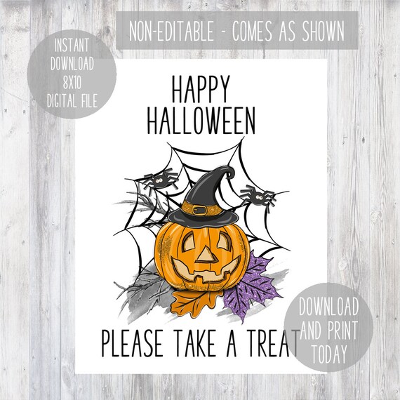Printable Happy Halloween sign please take a treat sign | Etsy
