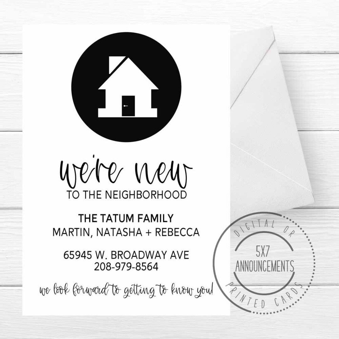 Personalized New to the Neighborhood Card, Black and White Neighbor ...