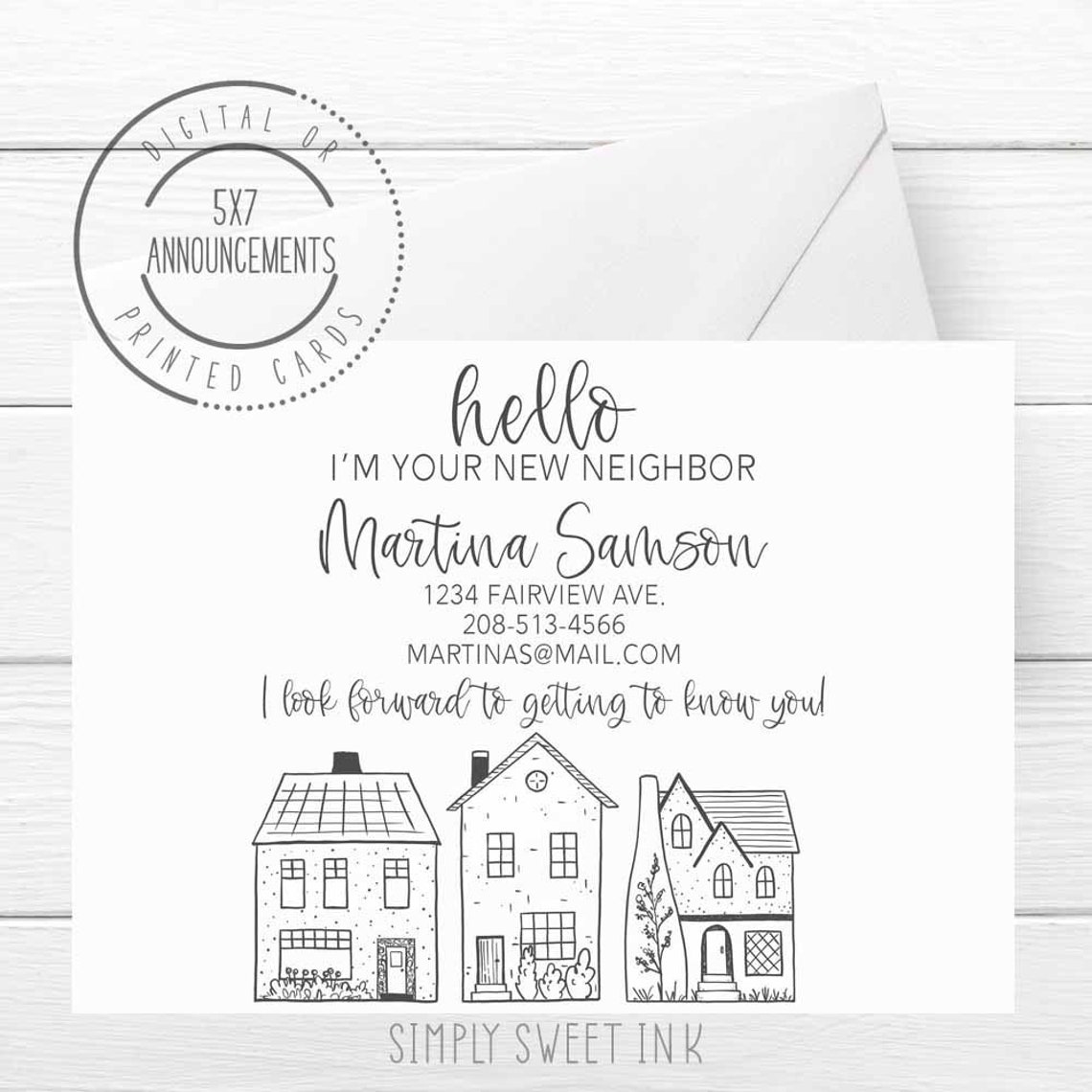 Hello I Am Your New Neighbor Card House Doodle Personalized - Etsy