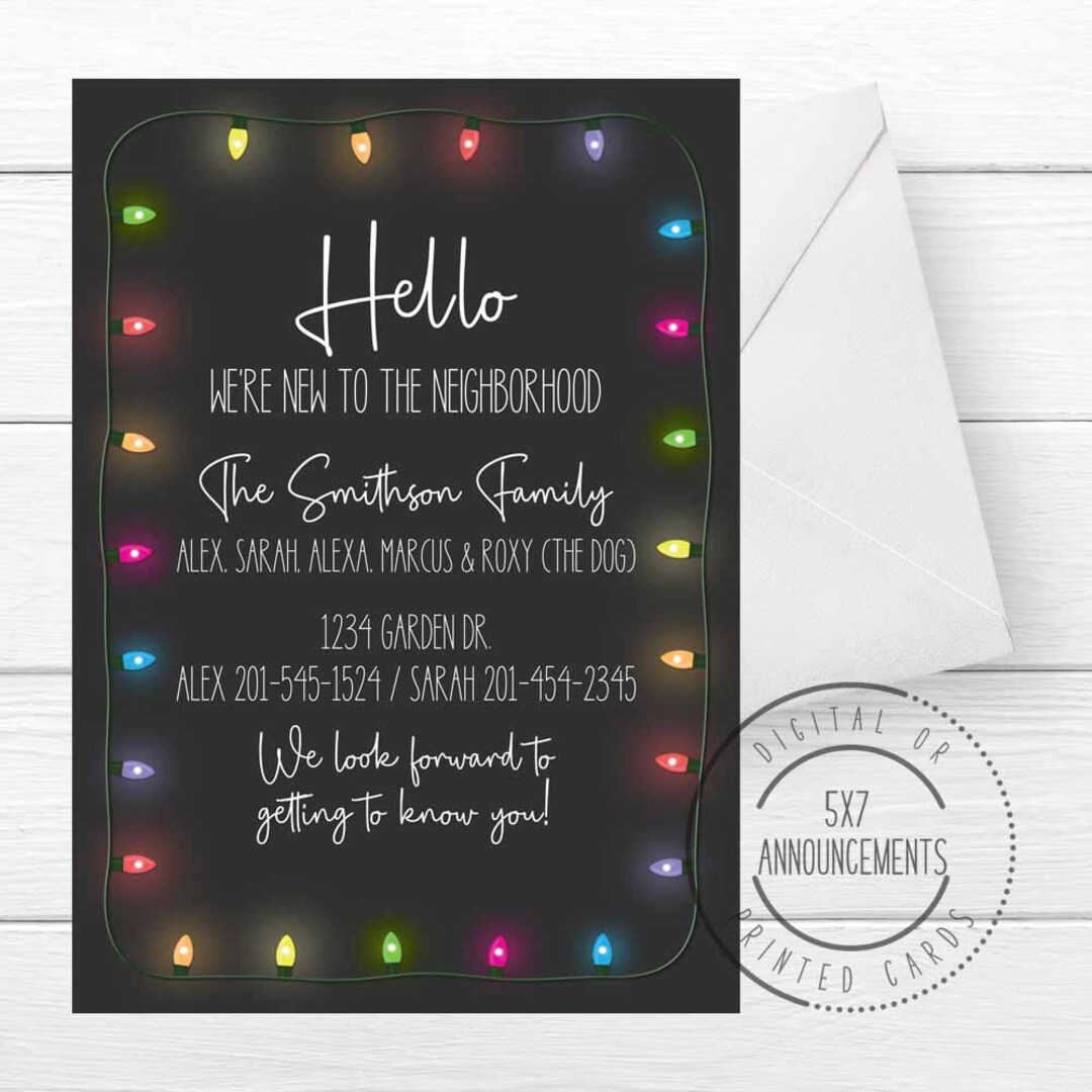 Christmas Hello We're Your New Neighbors Card, Holiday Neighbor Contact ...