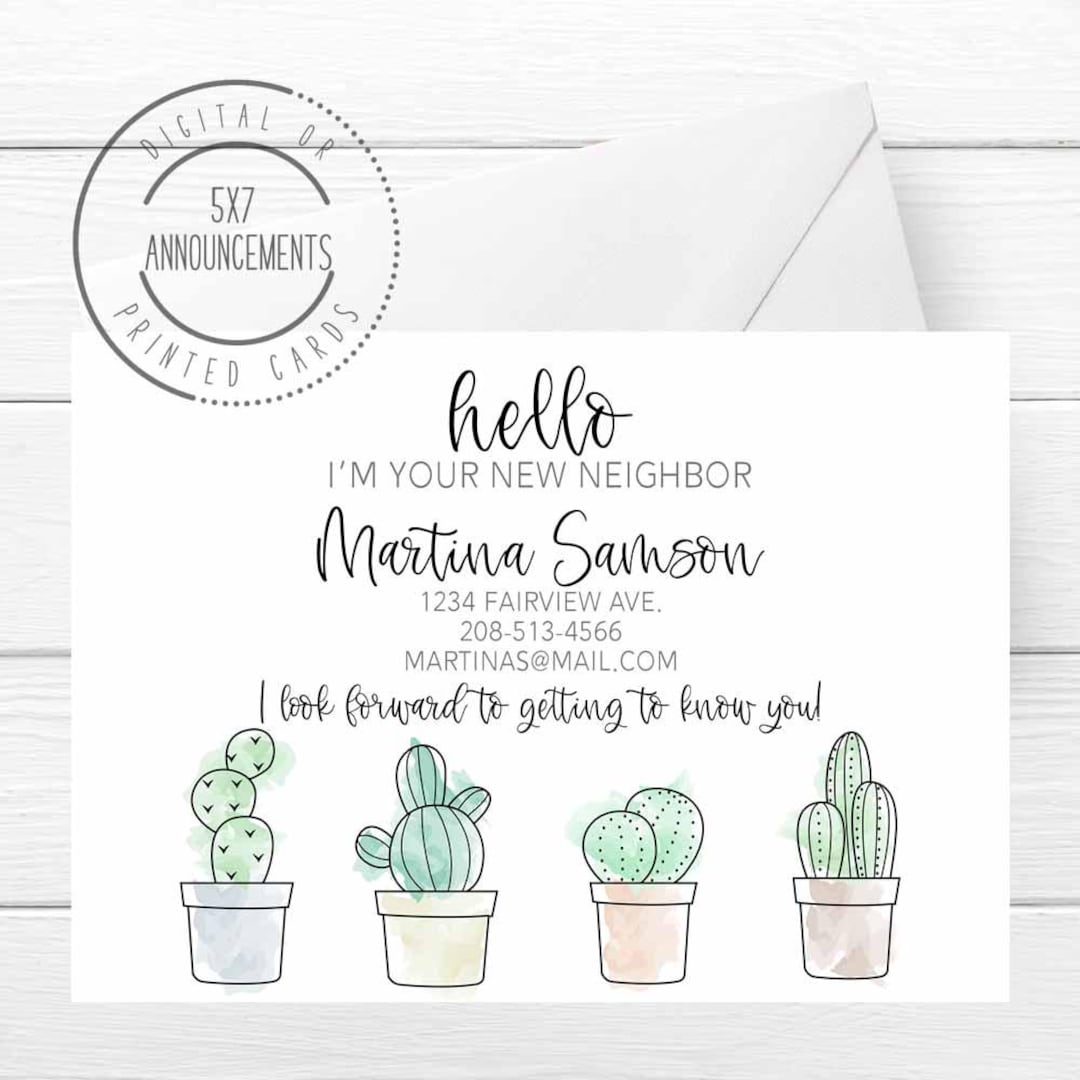 Hello I'm Your New Neighbor Card, New to the Neighborhood, Cactus ...
