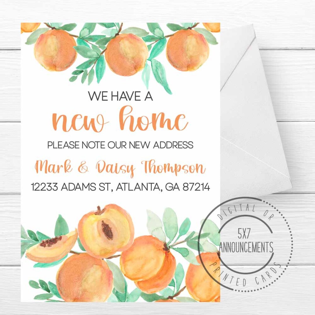 Peach Moving Card, Watercolor Orange Peaches We've Moved Announcement ...