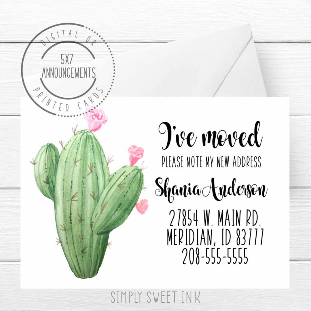 Cactus I've Moved Card, Desert Theme Moving Announcement, Watercolor ...