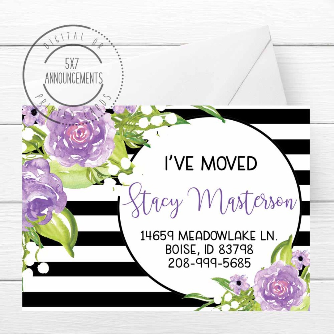 Address Change Card, Stripe Floral I've Moved Announcement Card, Spring ...