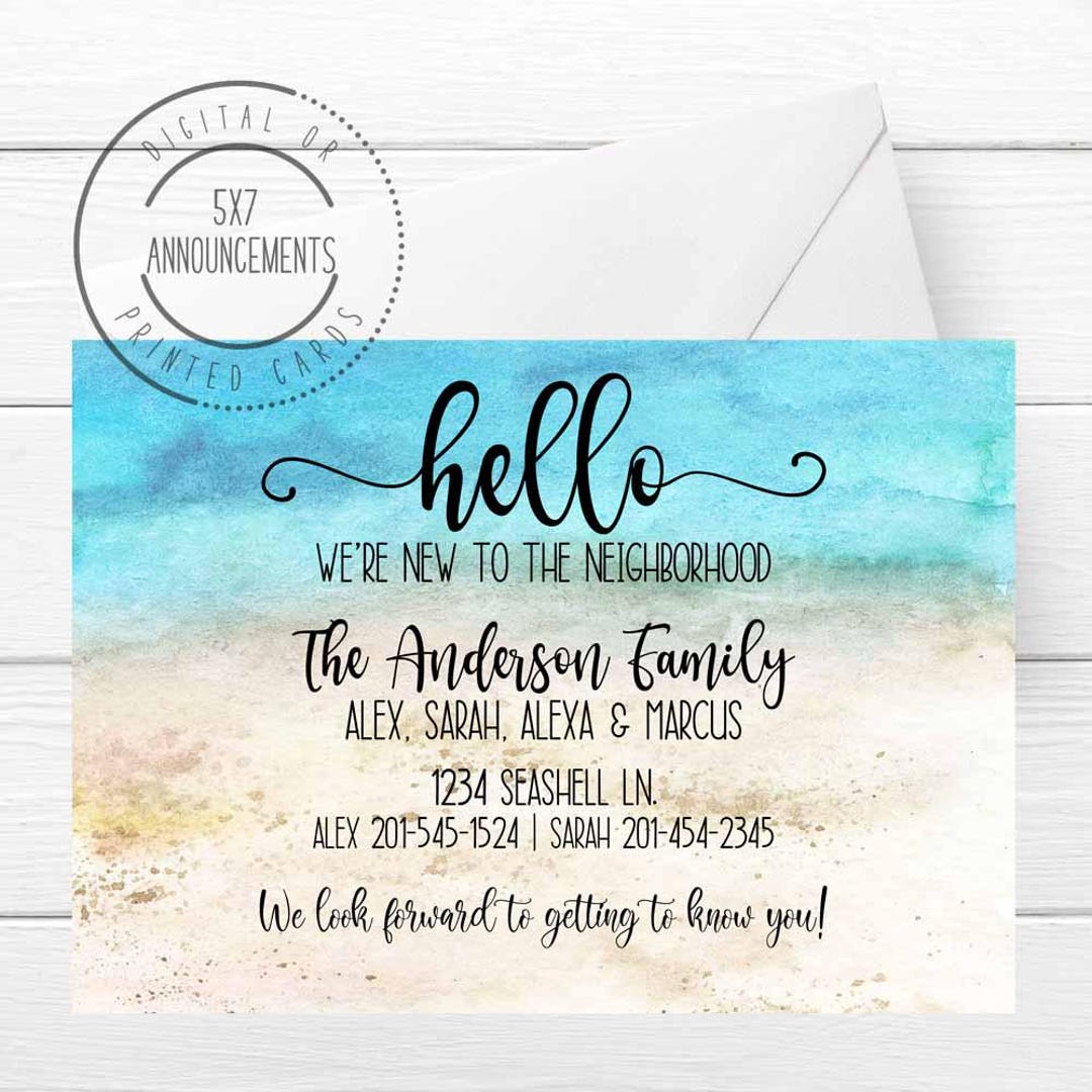 Beach Hello Neighbors Card, We're New to the Neighborhood Announcement ...