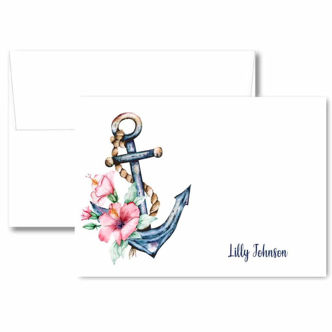 Personalized Nautical Anchor Note Card Set, Handmade Floral Ocean ...