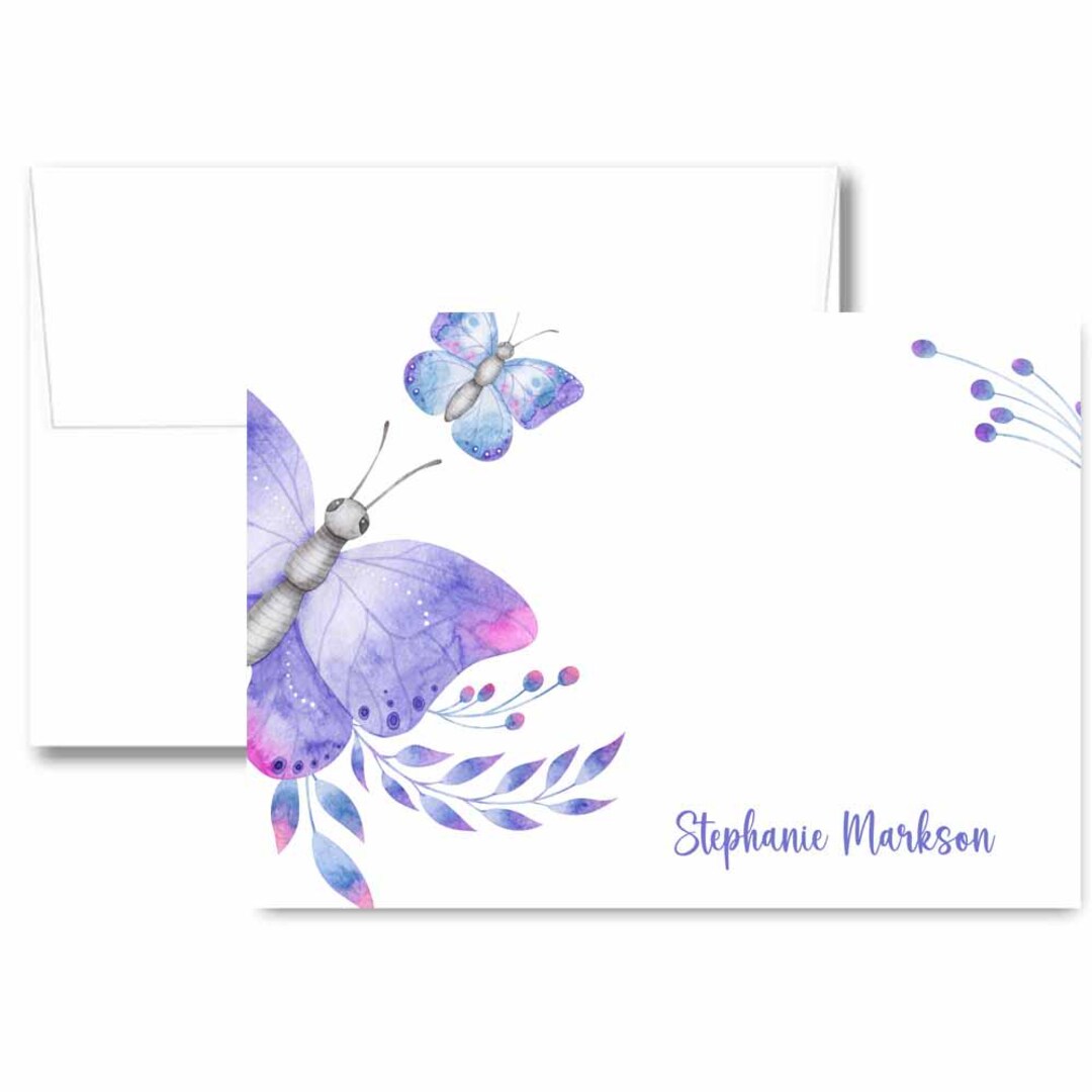 Personalized Butterfly Note Card Set, Watercolor Stationery, Handmade ...