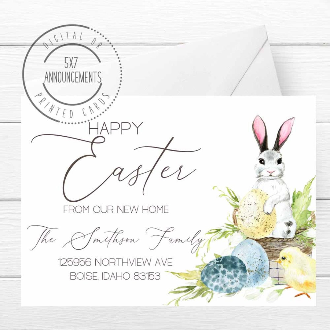 Easter Moving Announcement, Happy Easter From Our New Home Card, Bunny ...