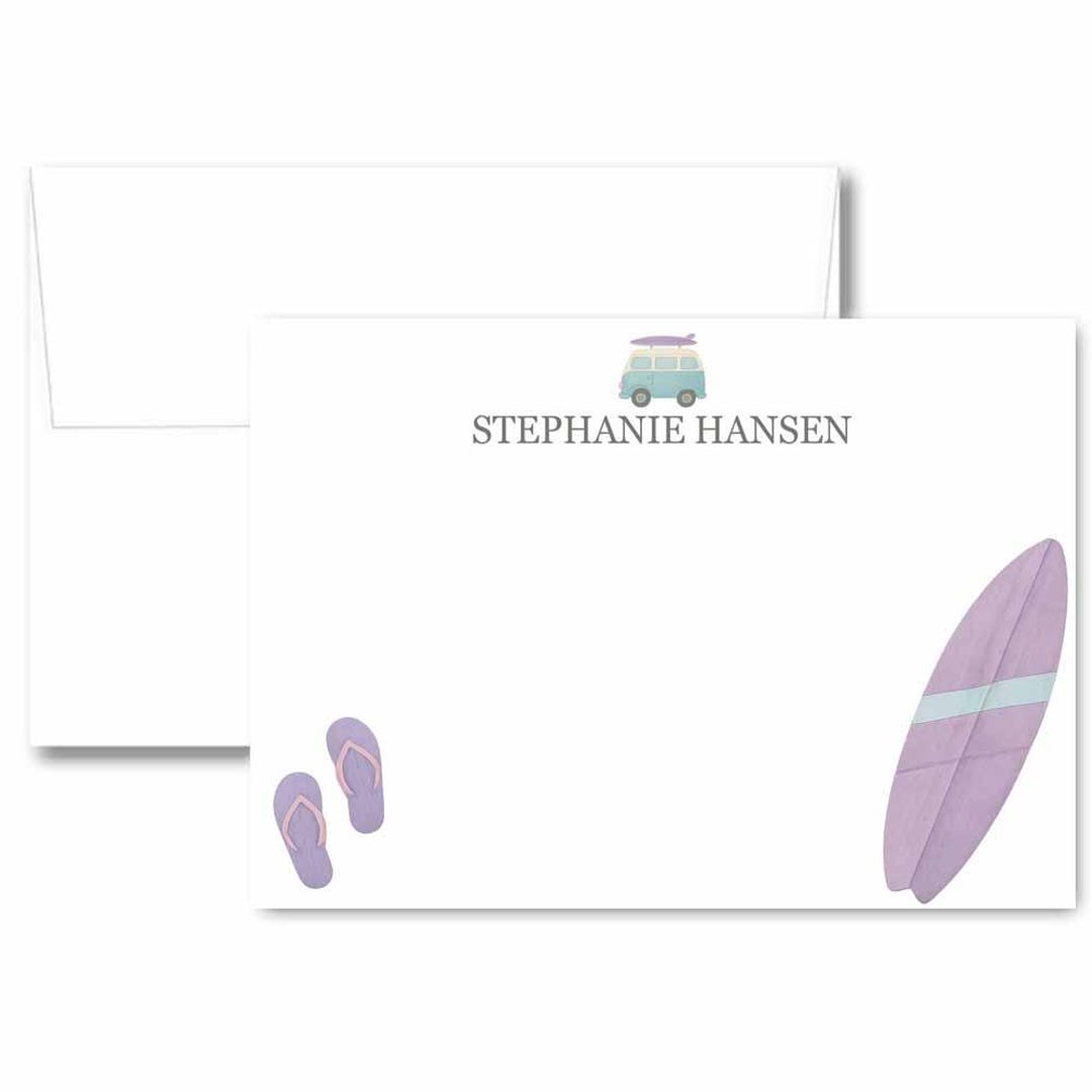 Personalized Kids Note Card Set, Girls Surfboard Surfing Children Name ...