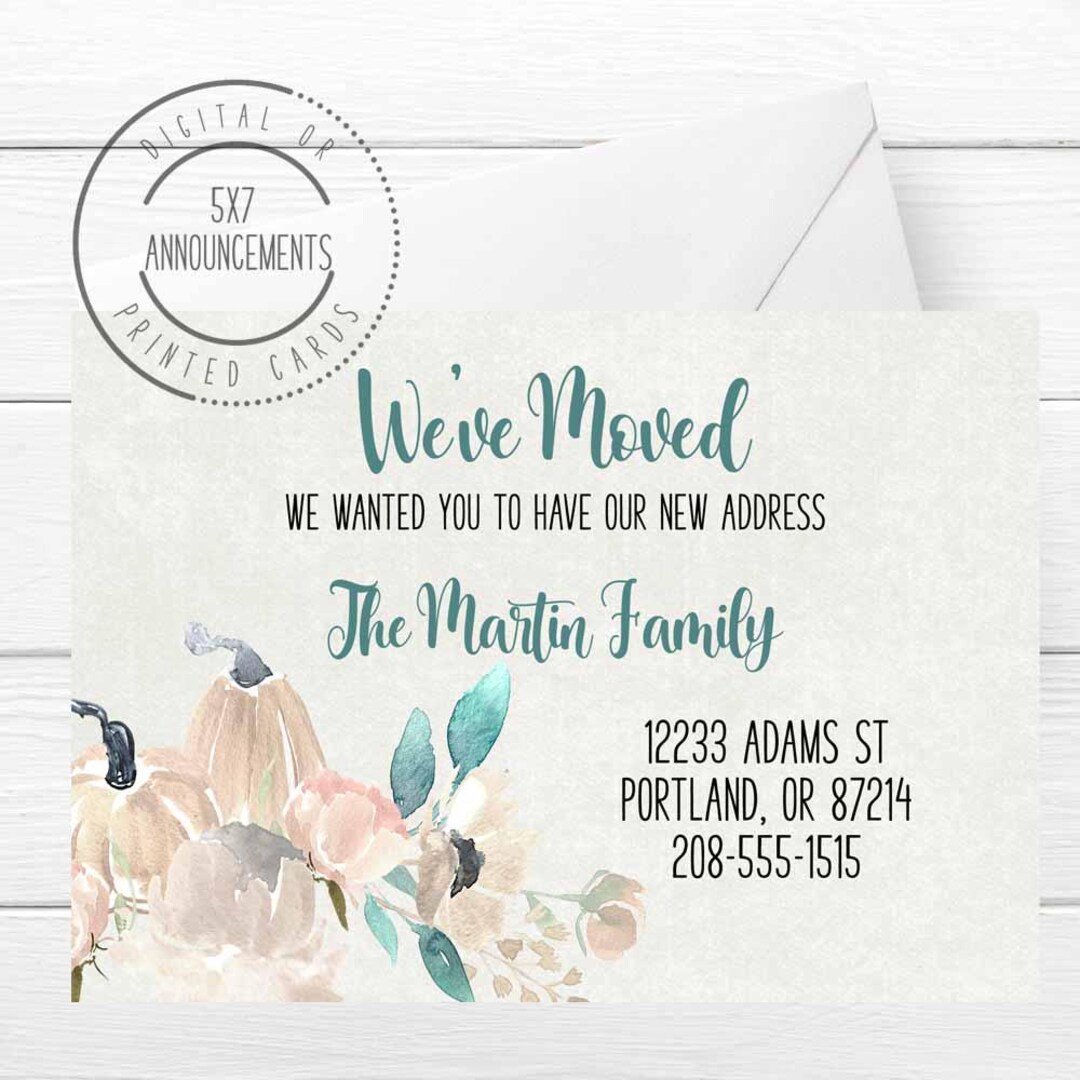 Watercolor Floral Fall Moving Announcement, Handmade Autumn Address ...