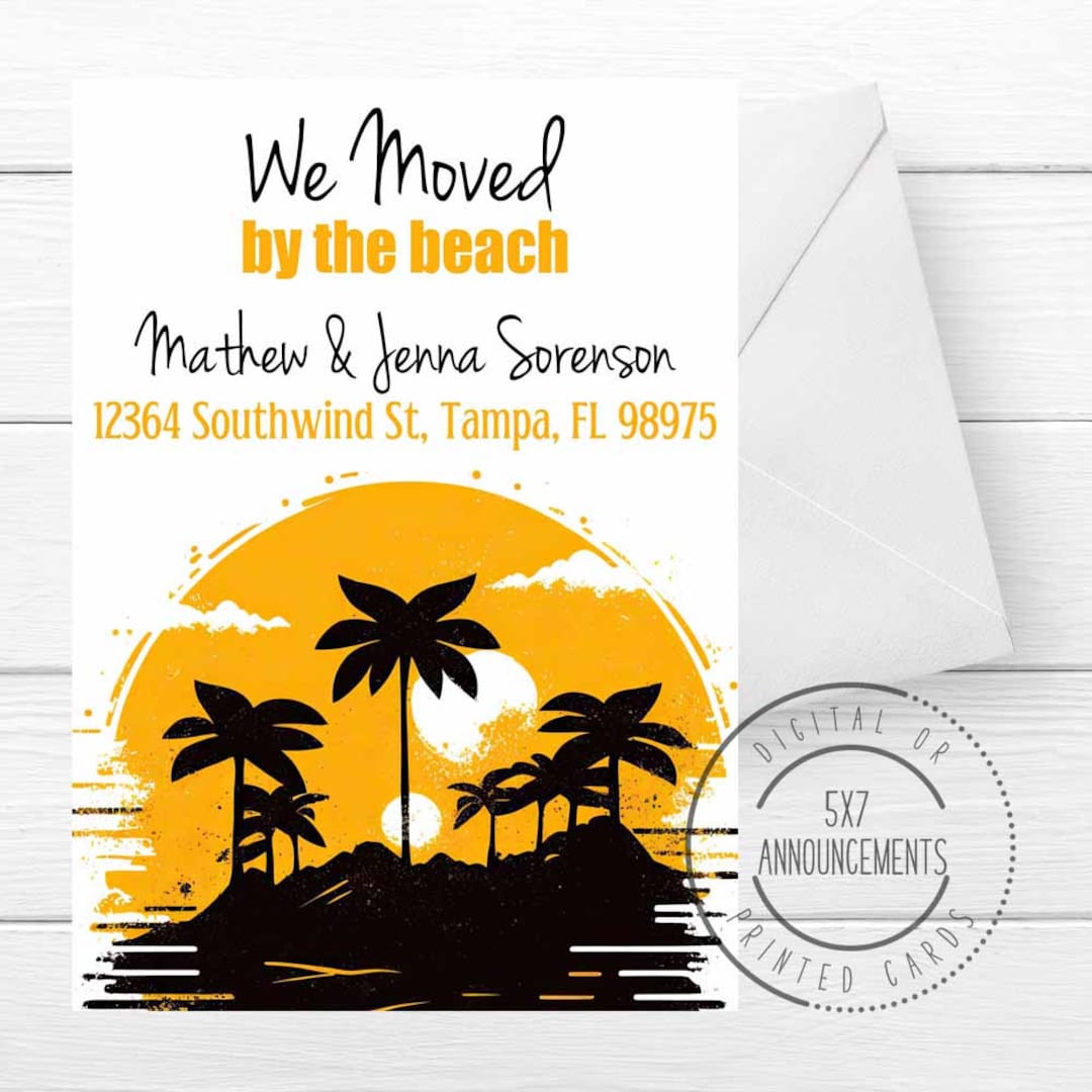 Summer Beach Moving Announcement, Retro Palm Trees We've Moved Card ...
