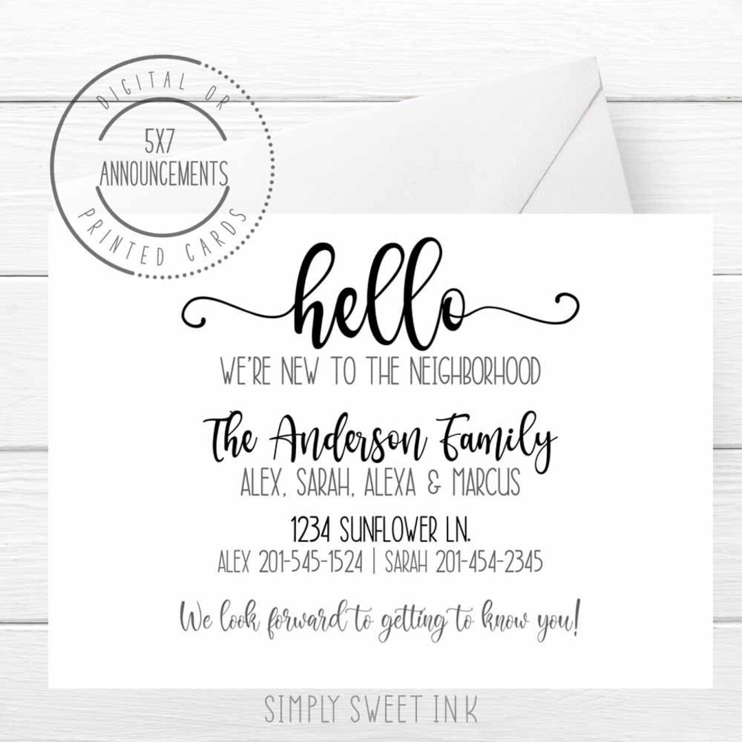 Simple Personalized Meet the Neighbors Card, Hello We're New to the ...
