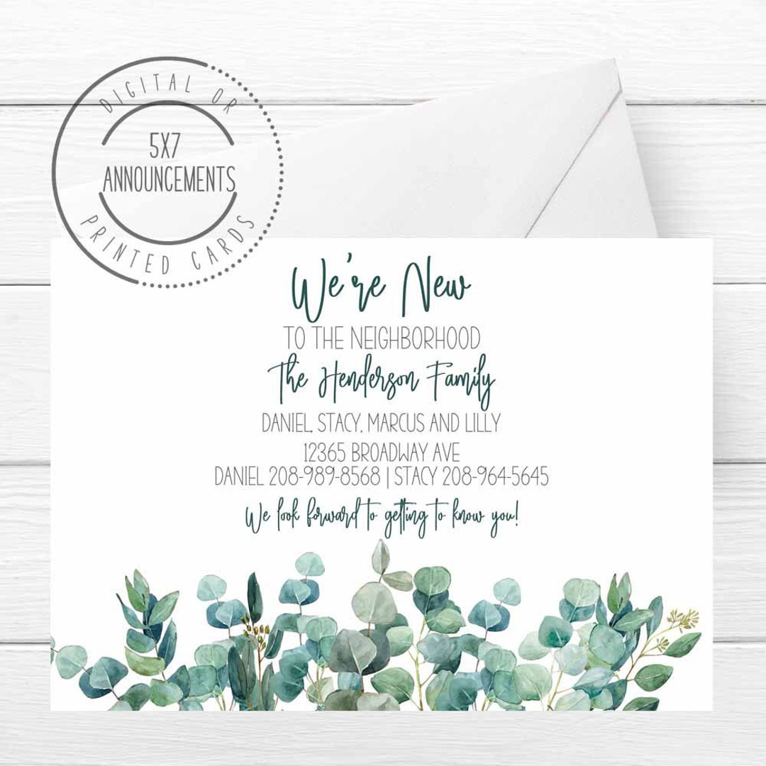 Eucalyptus Neighbor Contact Card, We're New to the Neighborhood ...