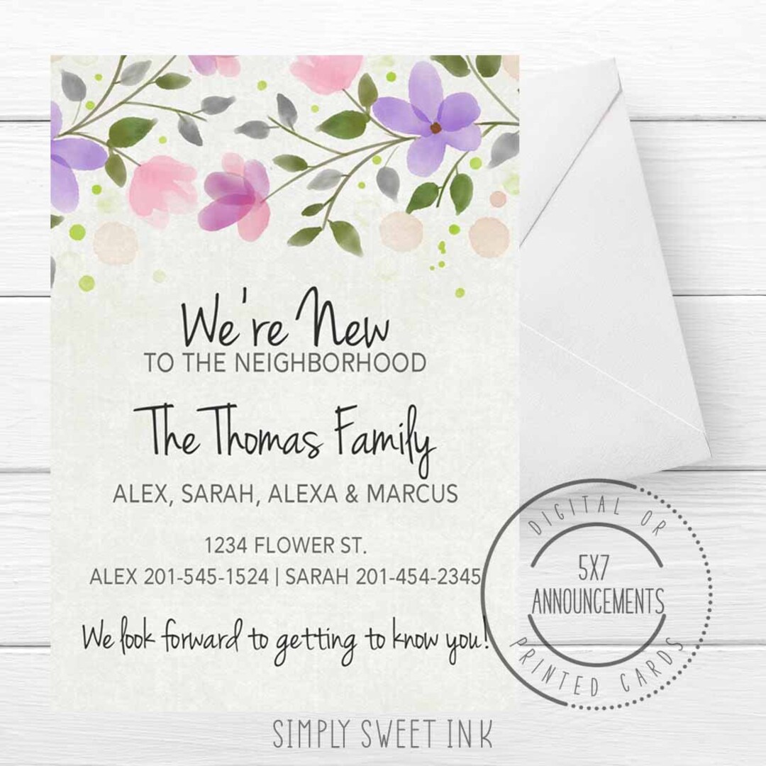 We're New to the Neighborhood Announcement, Flowers New Neighbor ...