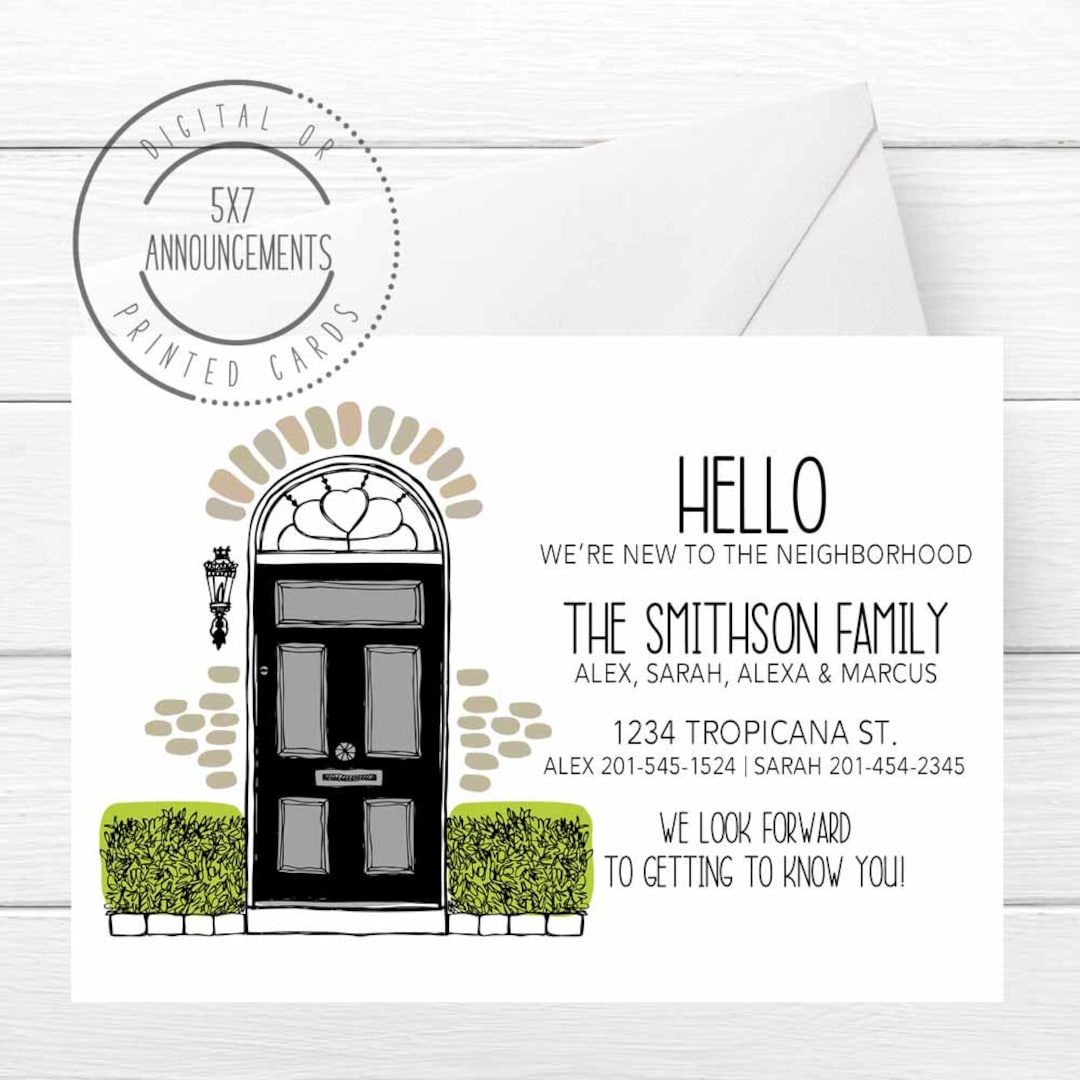 We're New to the Neighborhood Announcement, New Neighbor Meeting Card ...